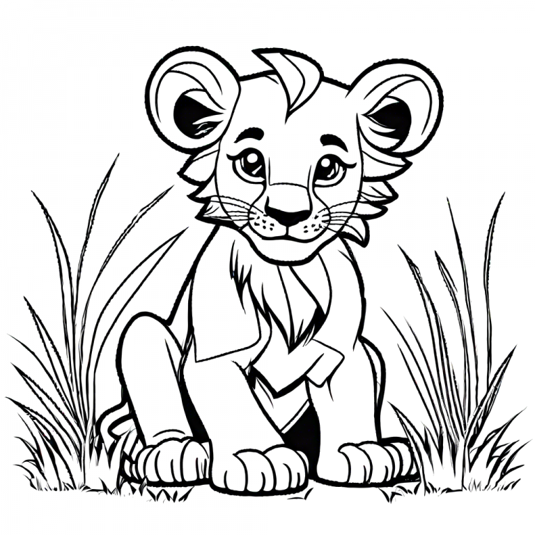 Lion cub sitting coloring page Lulu Pages
