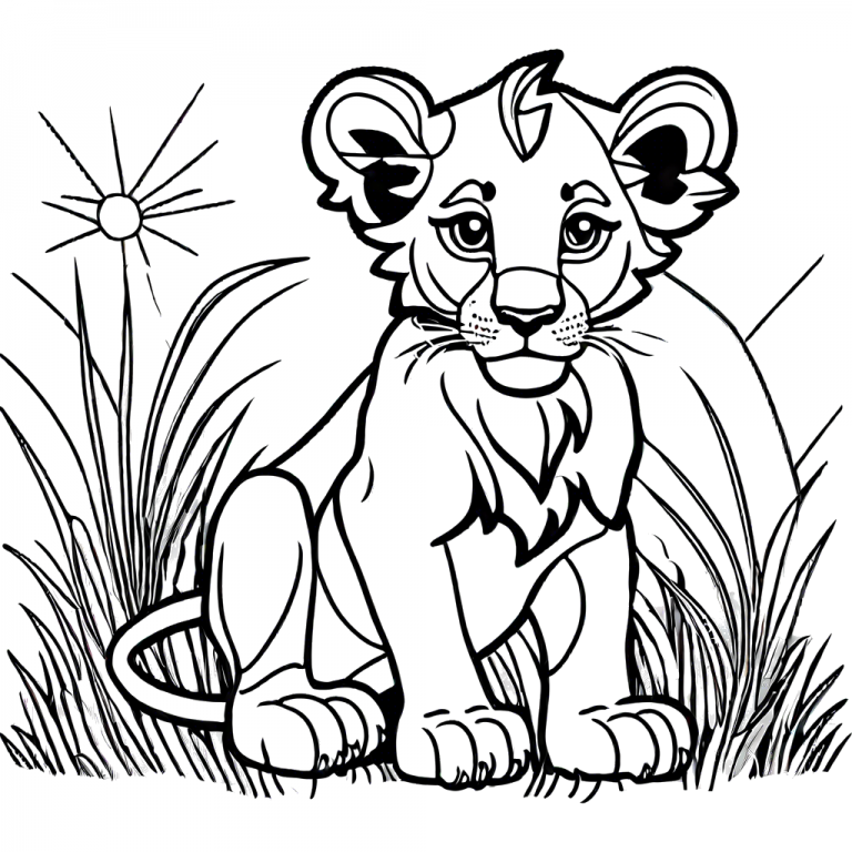 Lion cub on the grass coloring page Lulu Pages