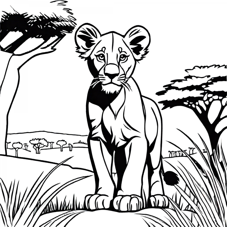 Young lion cub in safari coloring page Lulu Pages