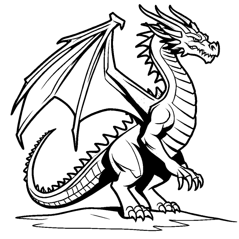 Easy dragon line art coloring page Lulu Pages