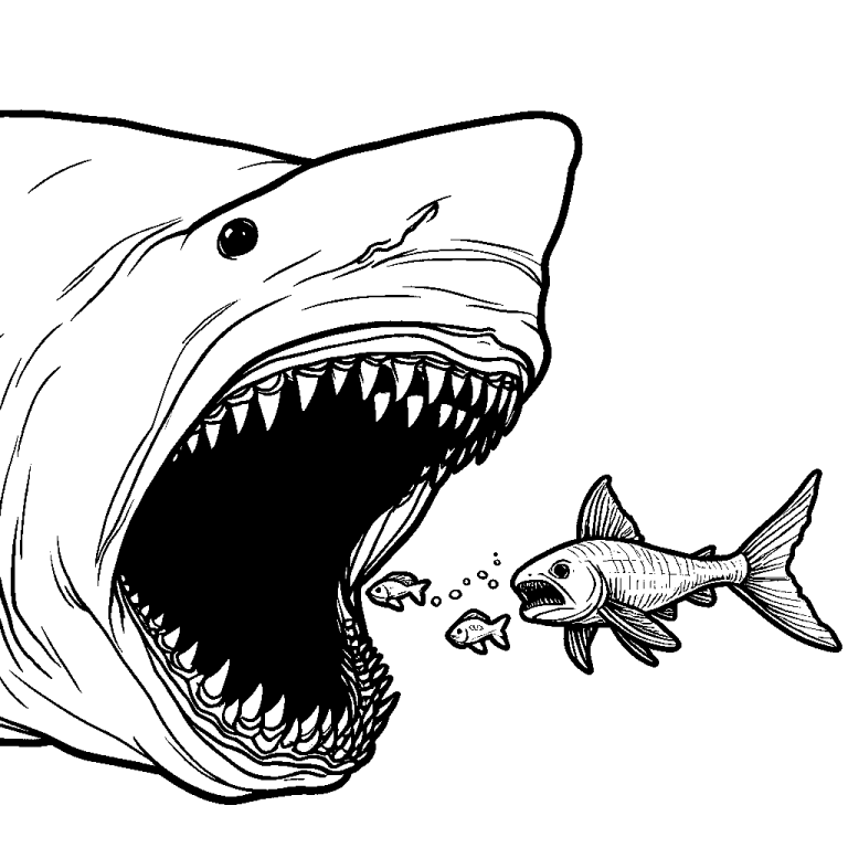 Megalodon shark eating fish coloring page Lulu Pages