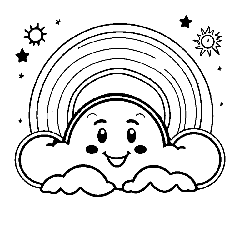 Simple rainbow with smiling sun coloring page Lulu Pages