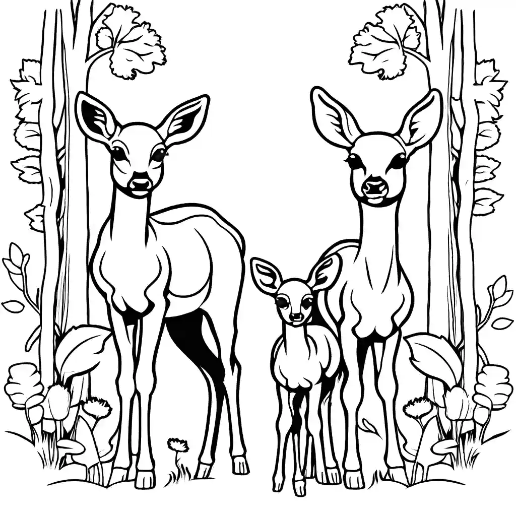 Deer family in woodland coloring page Lulu Pages