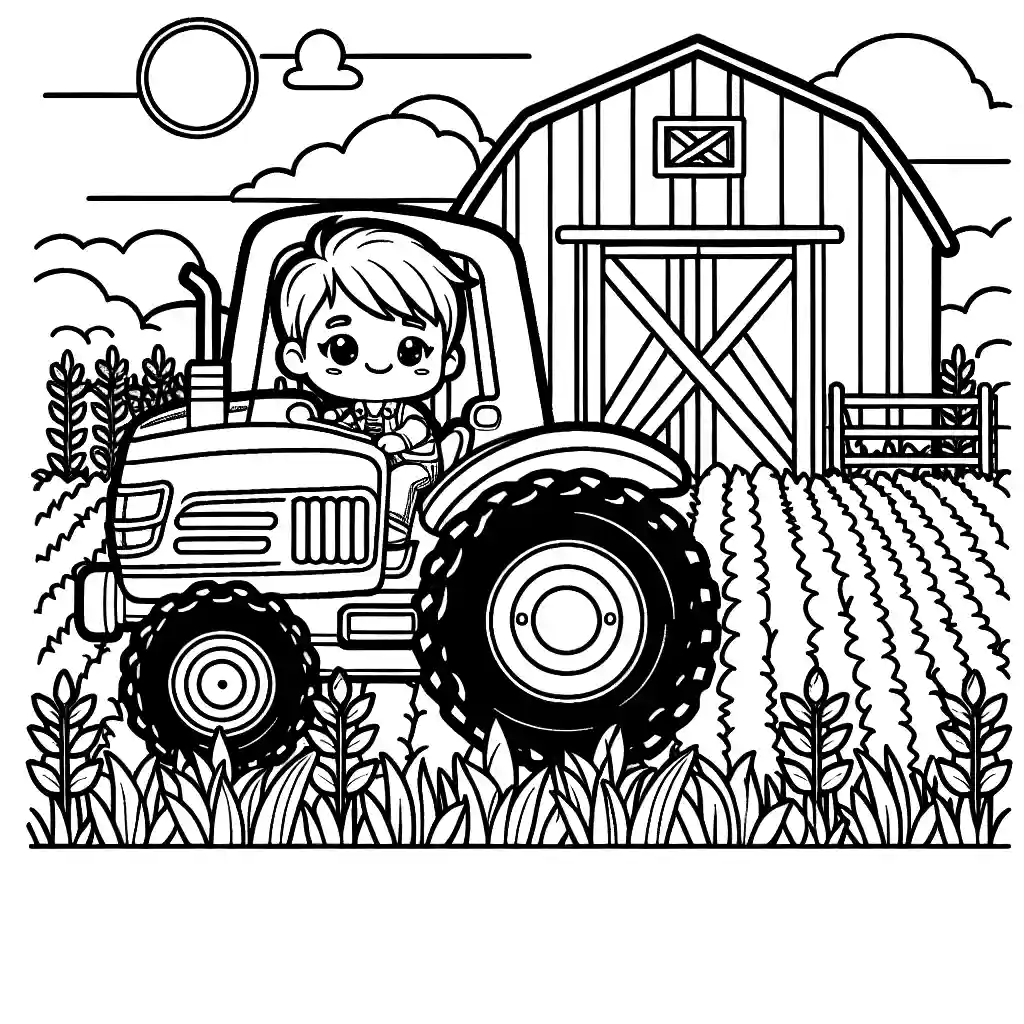 Tractor in farm field coloring page Lulu Pages