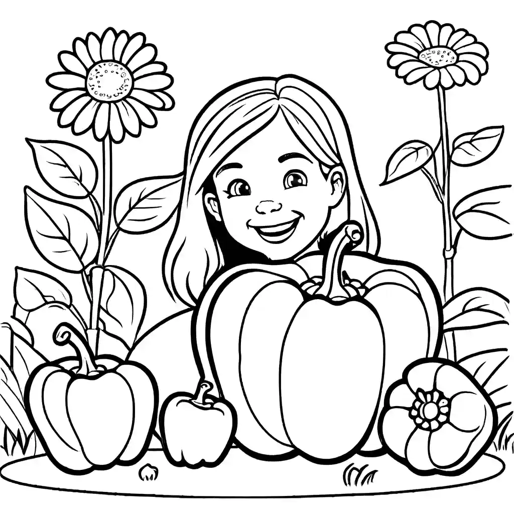 A girl eating a green bell pepper coloring page Lulu Pages