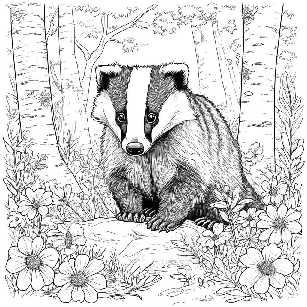Badger in forest coloring page Lulu Pages