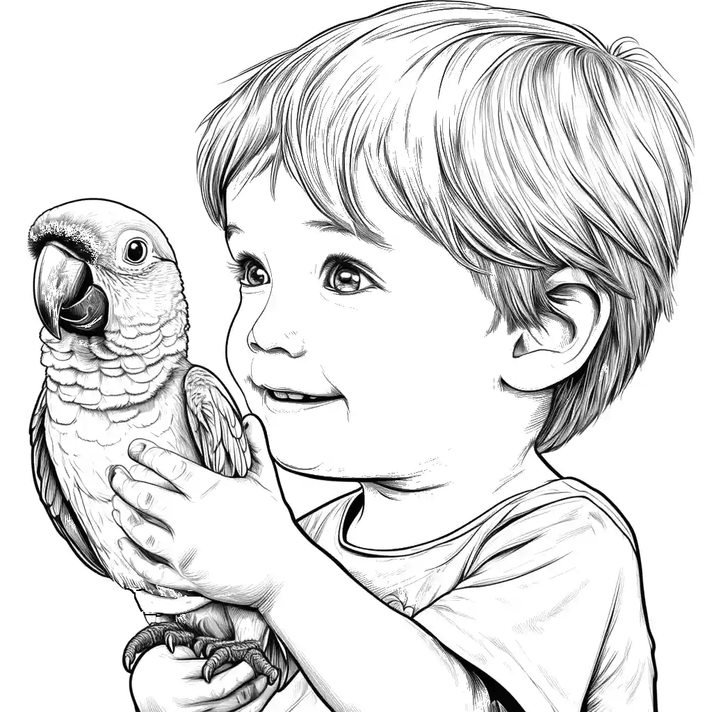 Boy and parrot coloring page Lulu Pages