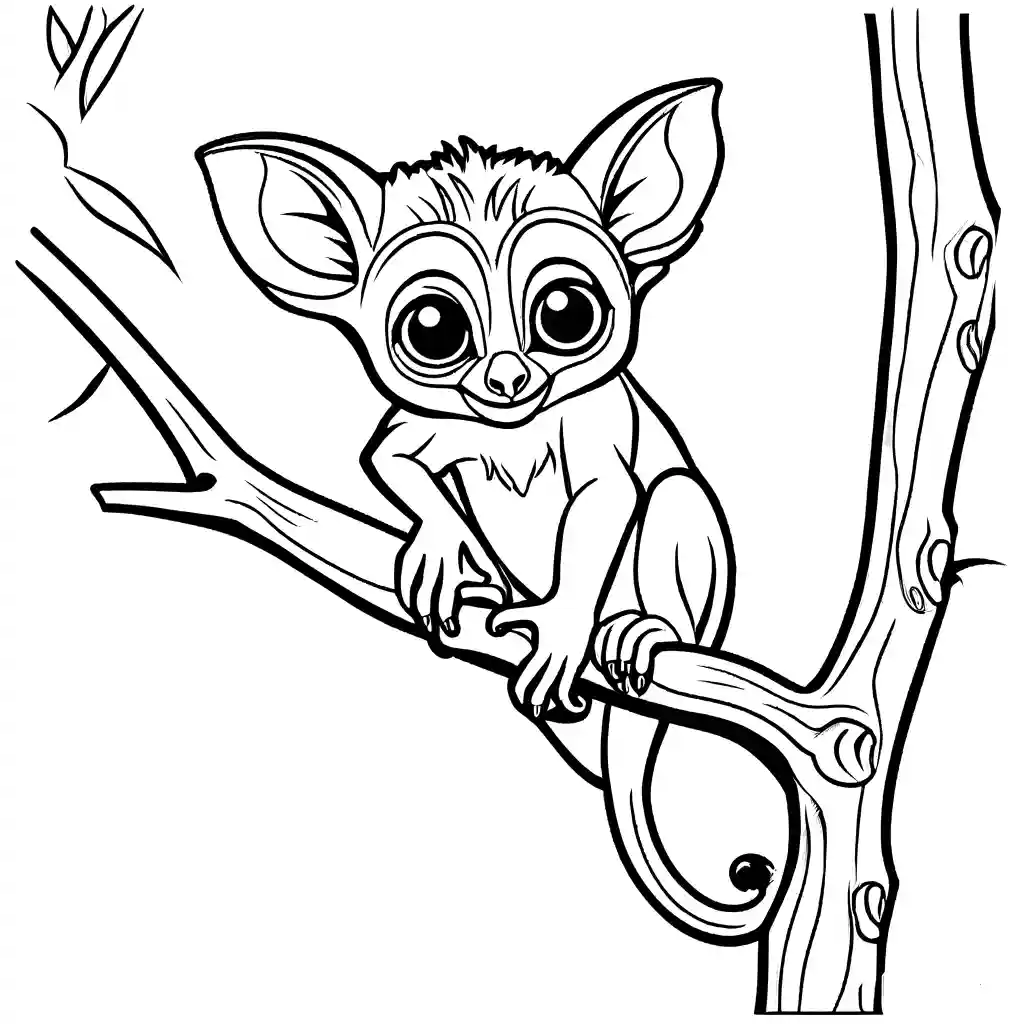 Página para colorear de un gálago colgando Lulu Pages