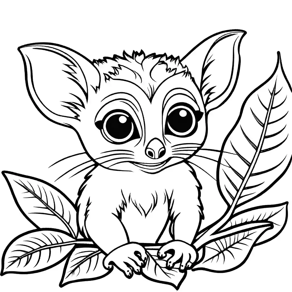 Bushbaby hiding in leaves coloring page Lulu Pages