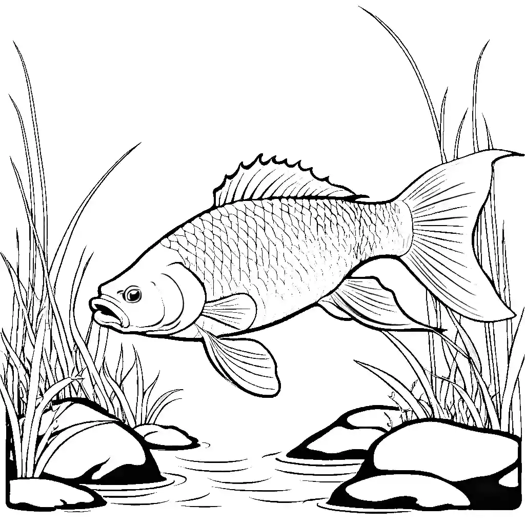 Carp and underwater vegetation coloring page Lulu Pages