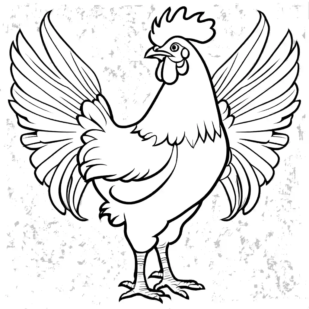 Chicken with wings spread coloring page Lulu Pages