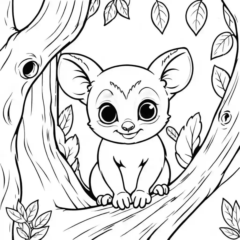 Curious bushbaby in tree hollow coloring page Lulu Pages