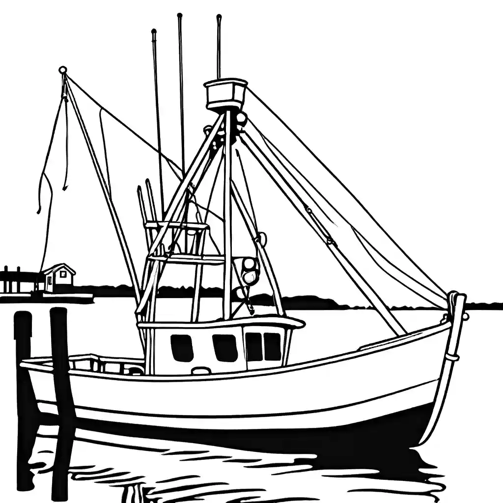 Fishing boat docked at pier coloring page Lulu Pages
