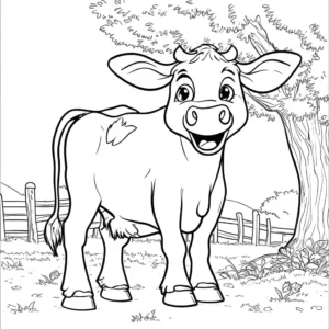 Happy cow in a meadow coloring page Lulu Pages