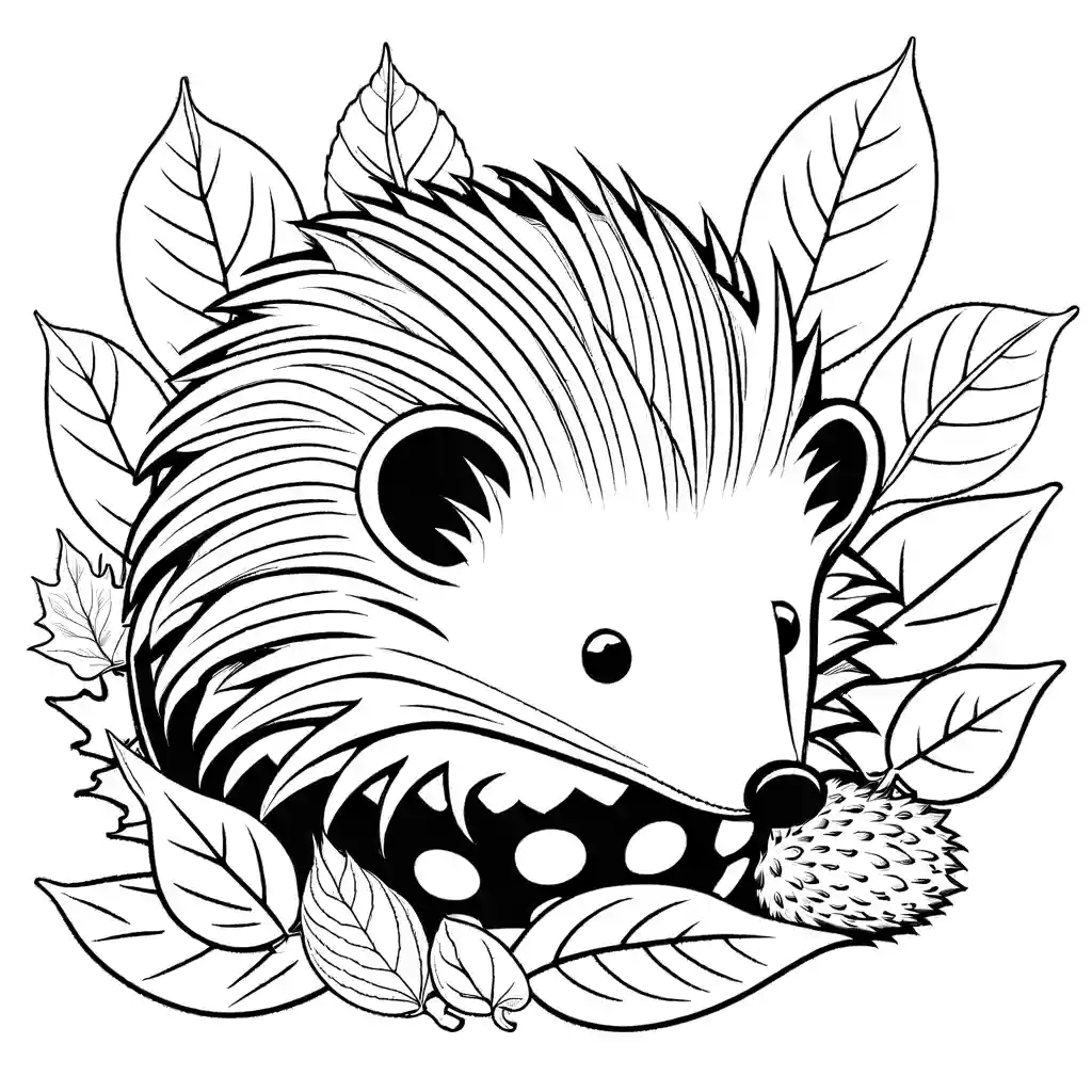 Hedgehog curled up in autumn leaves coloring page Lulu Pages