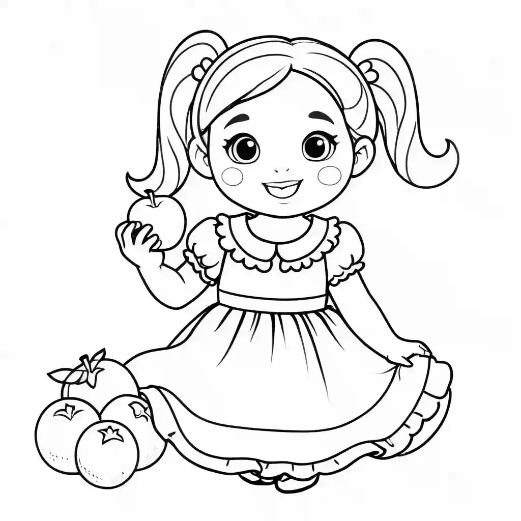 Little girl eating a nectarine coloring page Lulu Pages