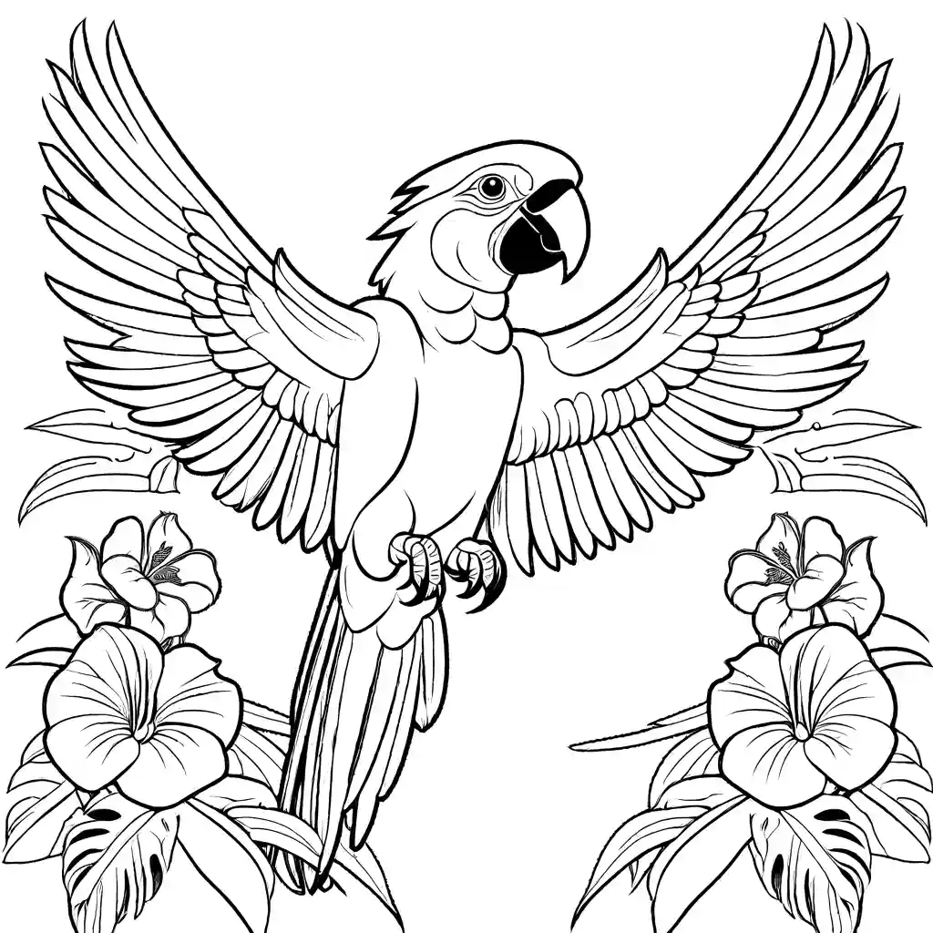 Parrot with tropical flowers coloring page Lulu Pages