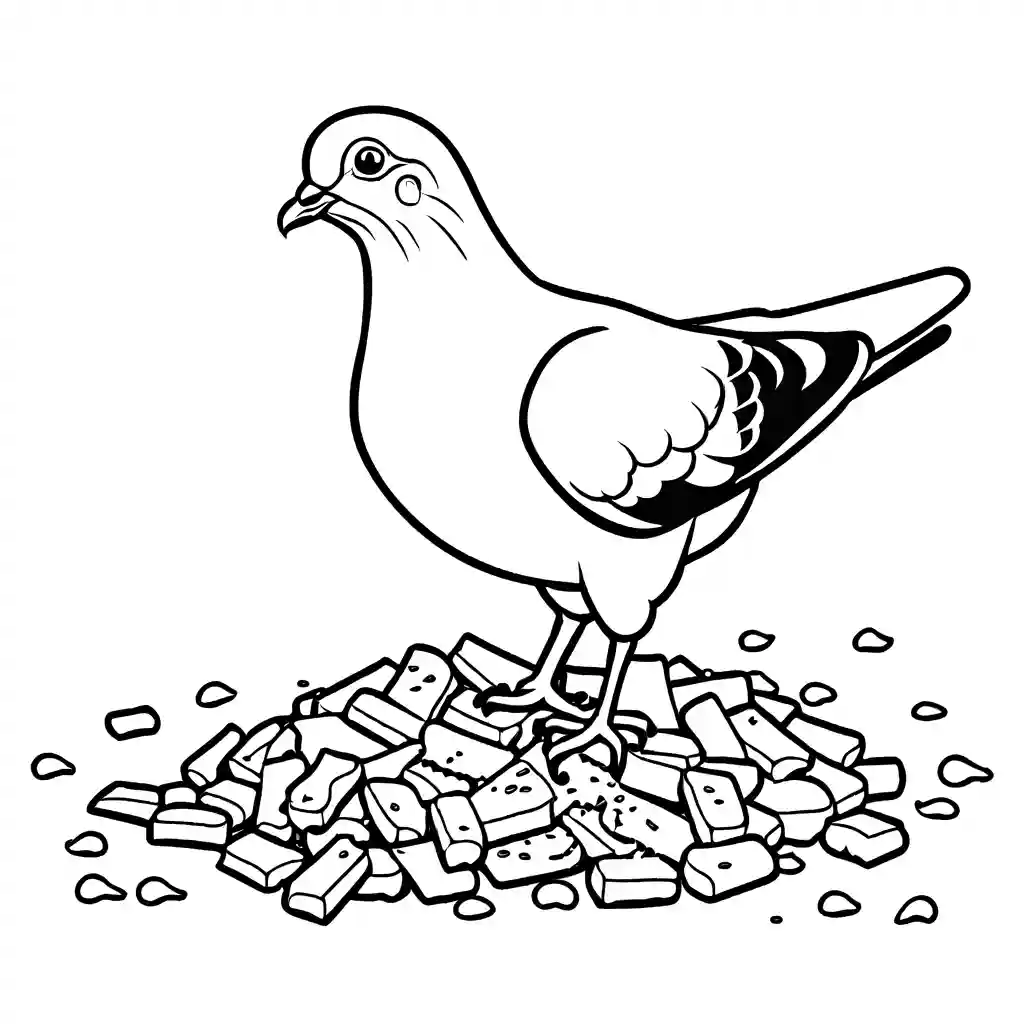 Pigeon feeding on breadcrumbs coloring page Lulu Pages