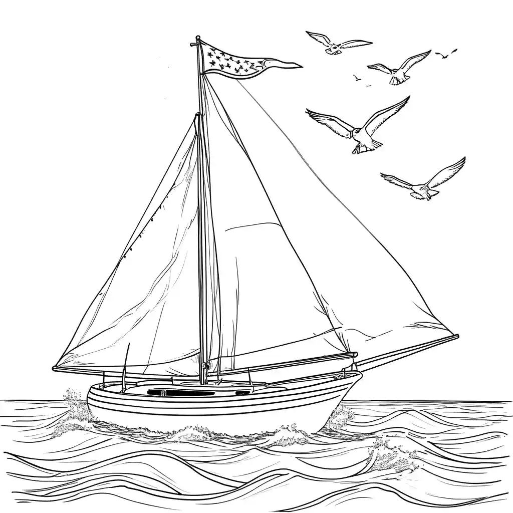 Sailboat and birds coloring page Lulu Pages