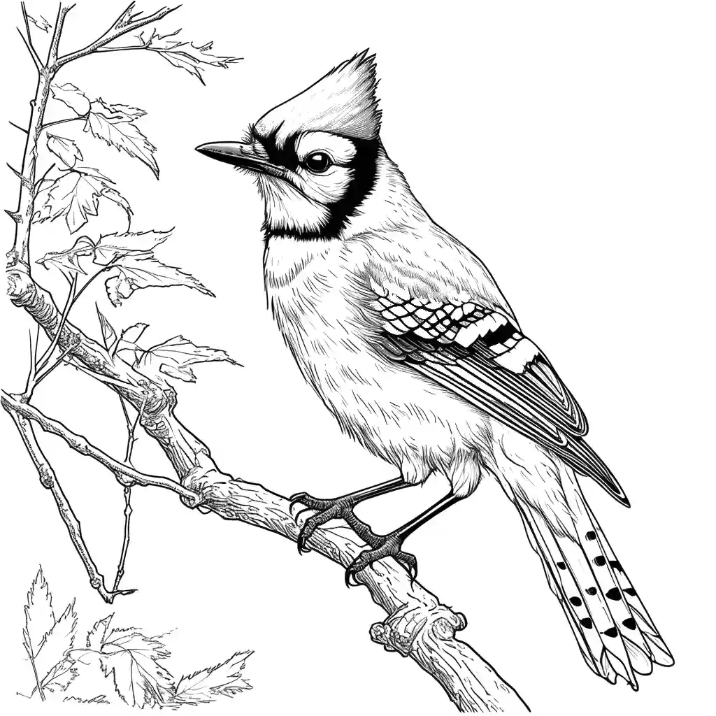 Simple blue jay on tree coloring page Lulu Pages