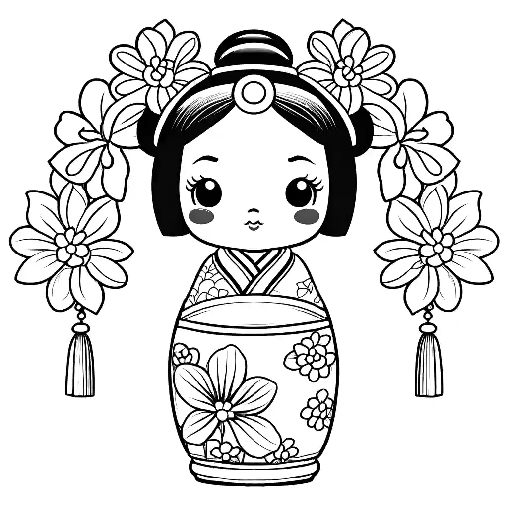 Traditional kokeshi doll coloring page Lulu Pages