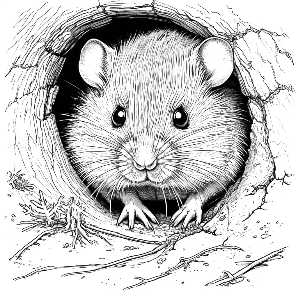 Vole peeking from burrow coloring page Lulu Pages