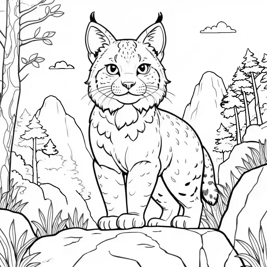 Beautiful bobcat on rocky hill coloring page Lulu Pages