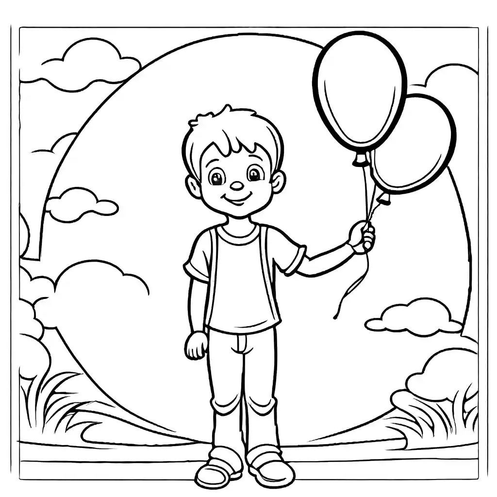 Boy holding a balloon coloring page Lulu Pages