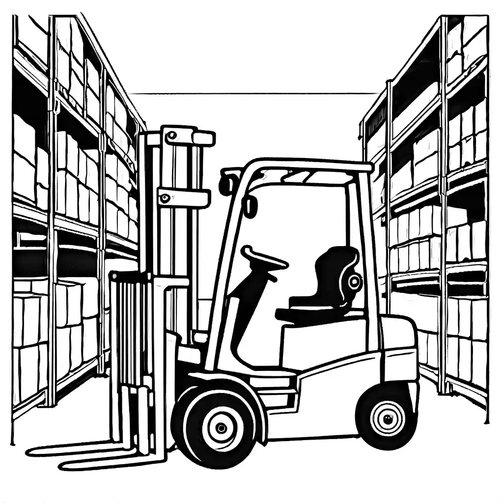 Forklift lifting pallets in warehouse coloring page Lulu Pages