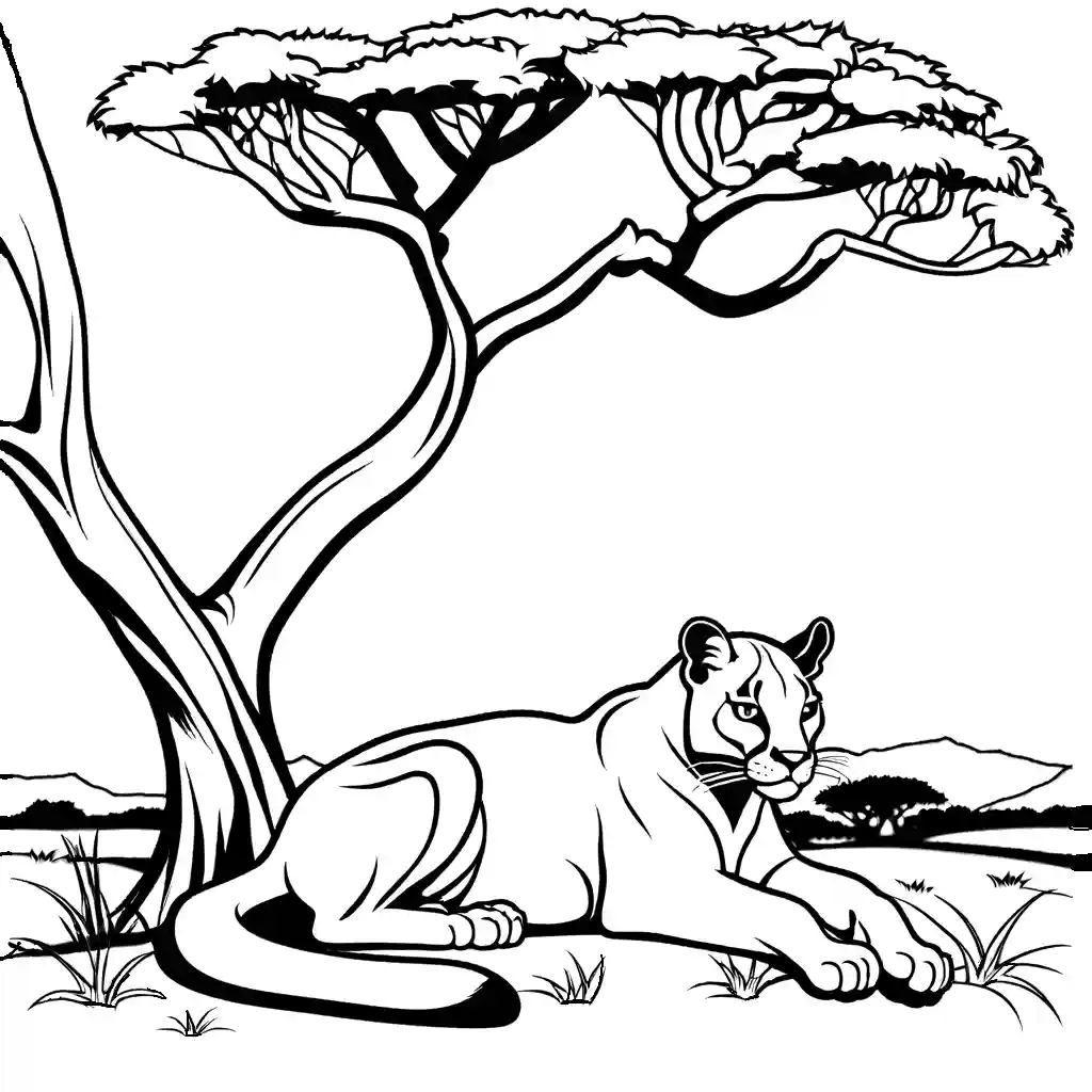 Puma resting in savanna coloring page Lulu Pages