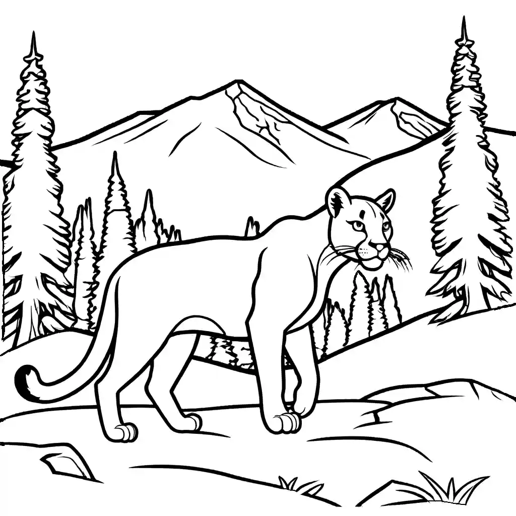 Coloriage de puma sur un sentier de montagne Lulu Pages