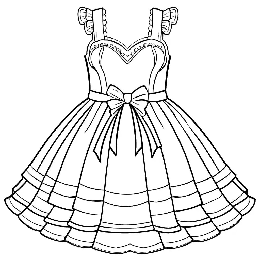 Ribboned layered dress coloring page Lulu Pages