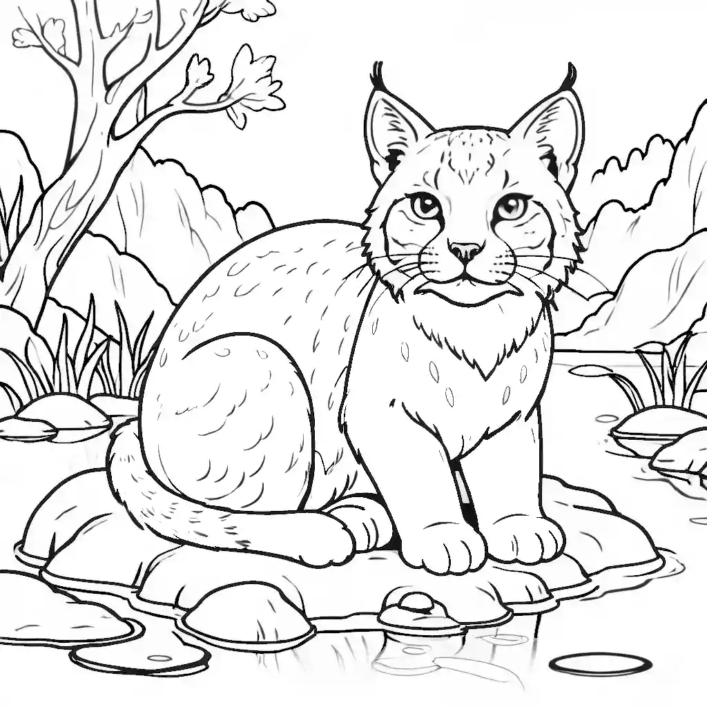 Serene bobcat by river coloring page Lulu Pages