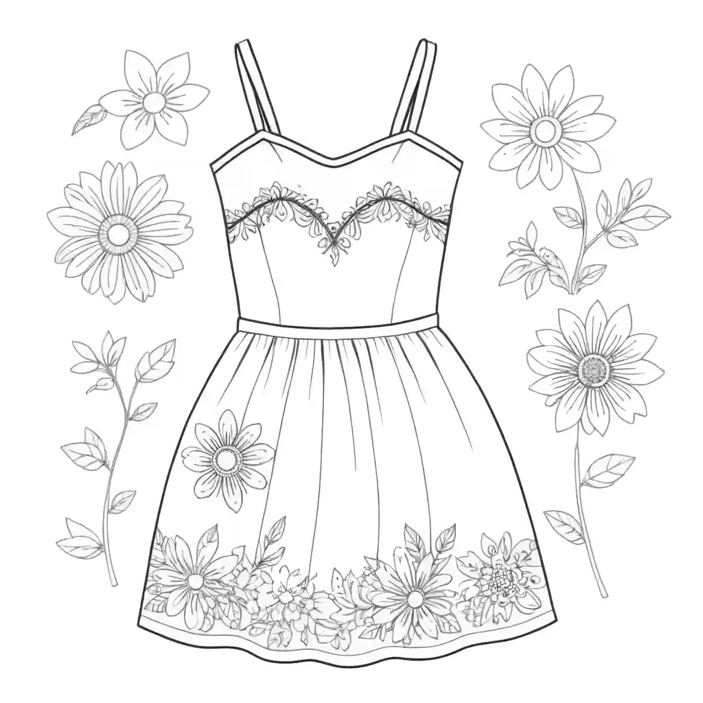 Summer girly dress with floral patterns coloring page Lulu Pages