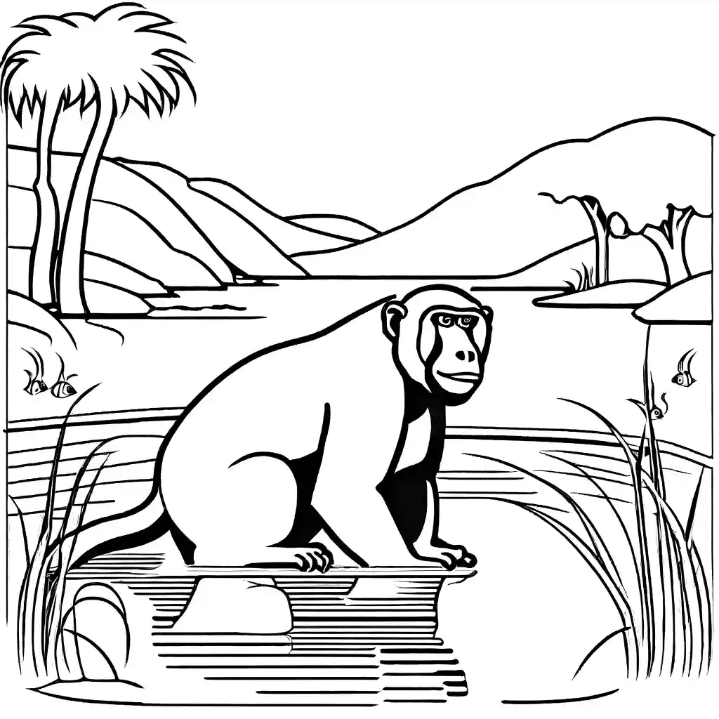 Baboon by the river coloring page Lulu Pages