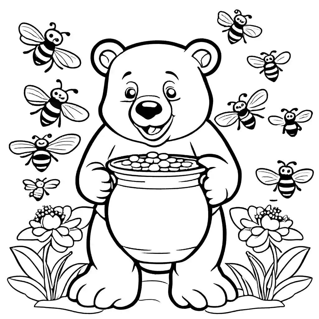 Brown bear with honey pot coloring page Lulu Pages