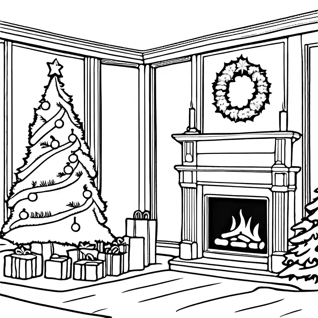Cozy fireplace at christmas coloring page Lulu Pages
