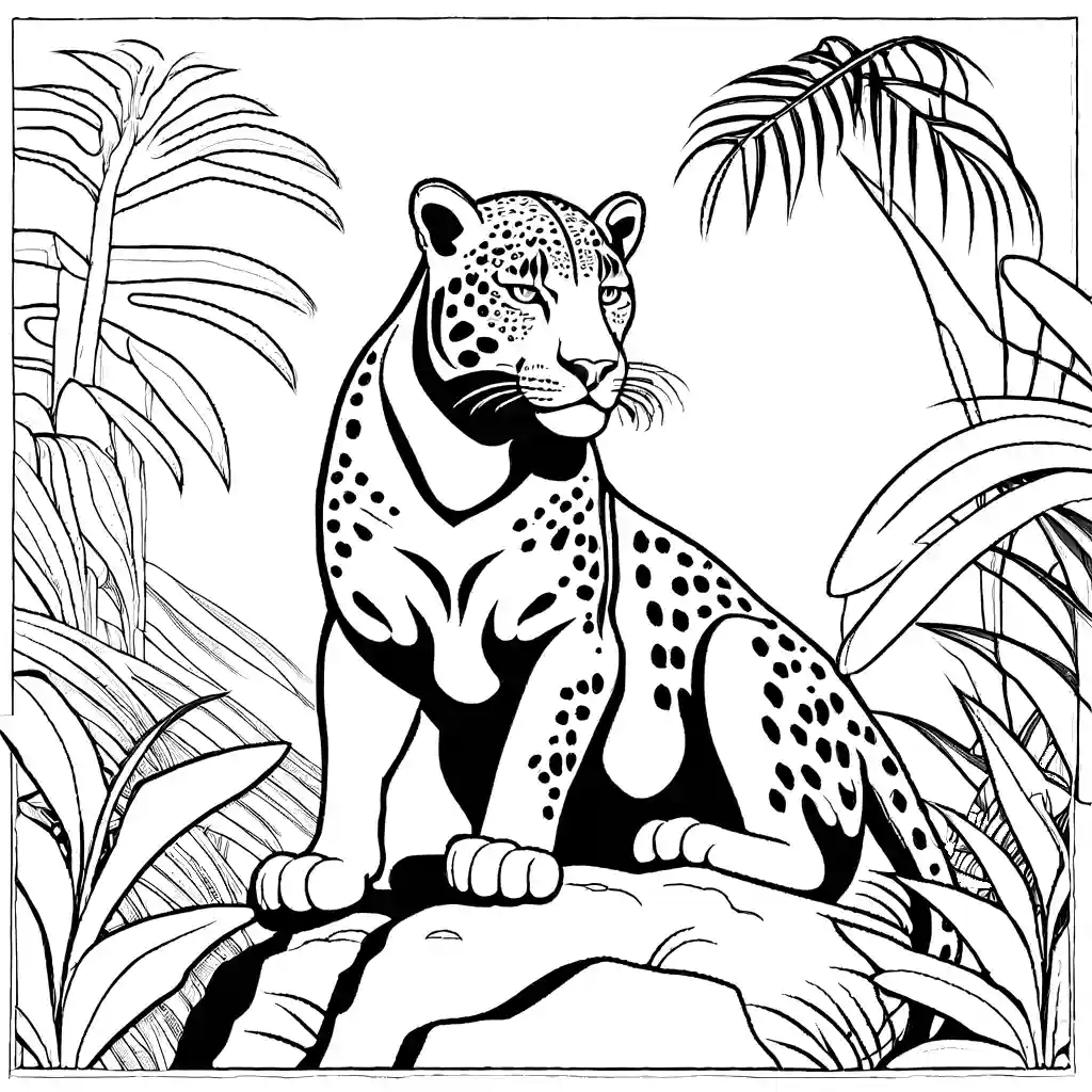 Jaguar on rock coloring page Lulu Pages