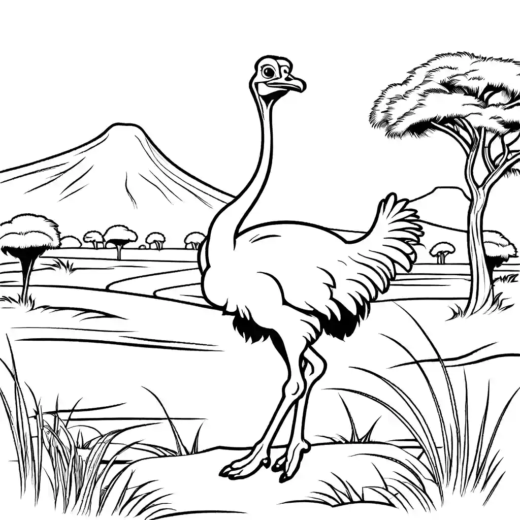 Ostrich running on savannah coloring page Lulu Pages