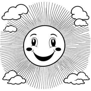 Simple rainbow with smiling sun coloring page Lulu Pages