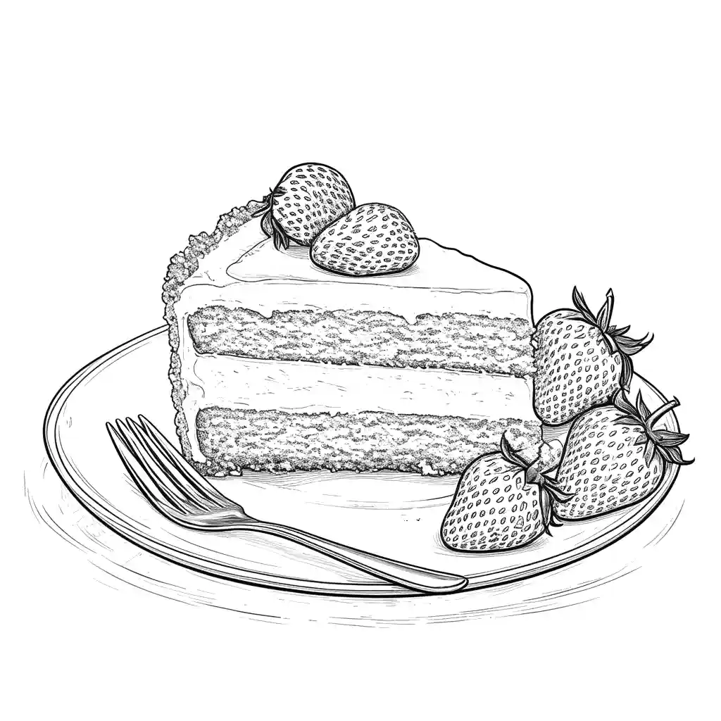 Page à colorier d'une tranche de gâteau aux fraises Lulu Pages