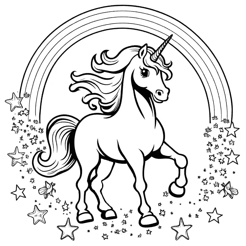 Página para colorear de Unicornio jugando con arcoíris y estrellas Lulu ...