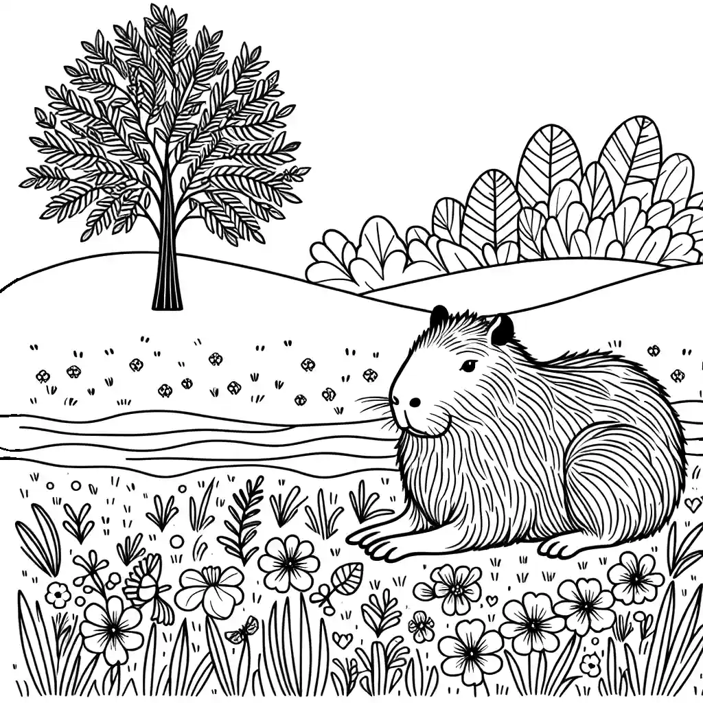 Capybara in nature coloring page Lulu Pages