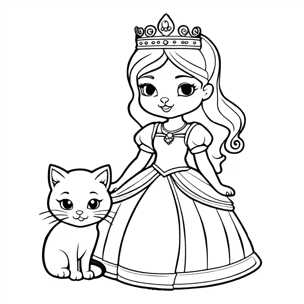 Coloring page of princess and cat Lulu Pages