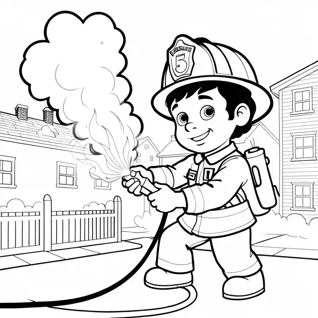 Fireman sam in action with fire hose coloring page Lulu Pages