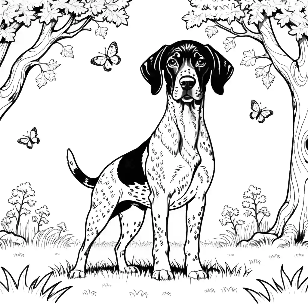 Graceful german shorthair pointer in a field coloring page Lulu Pages
