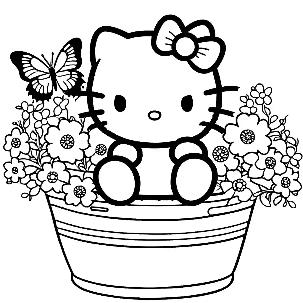 Hello kitty in a floral basket coloring page Lulu Pages