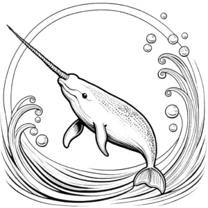 Playful narwhal in waves coloring page Lulu Pages