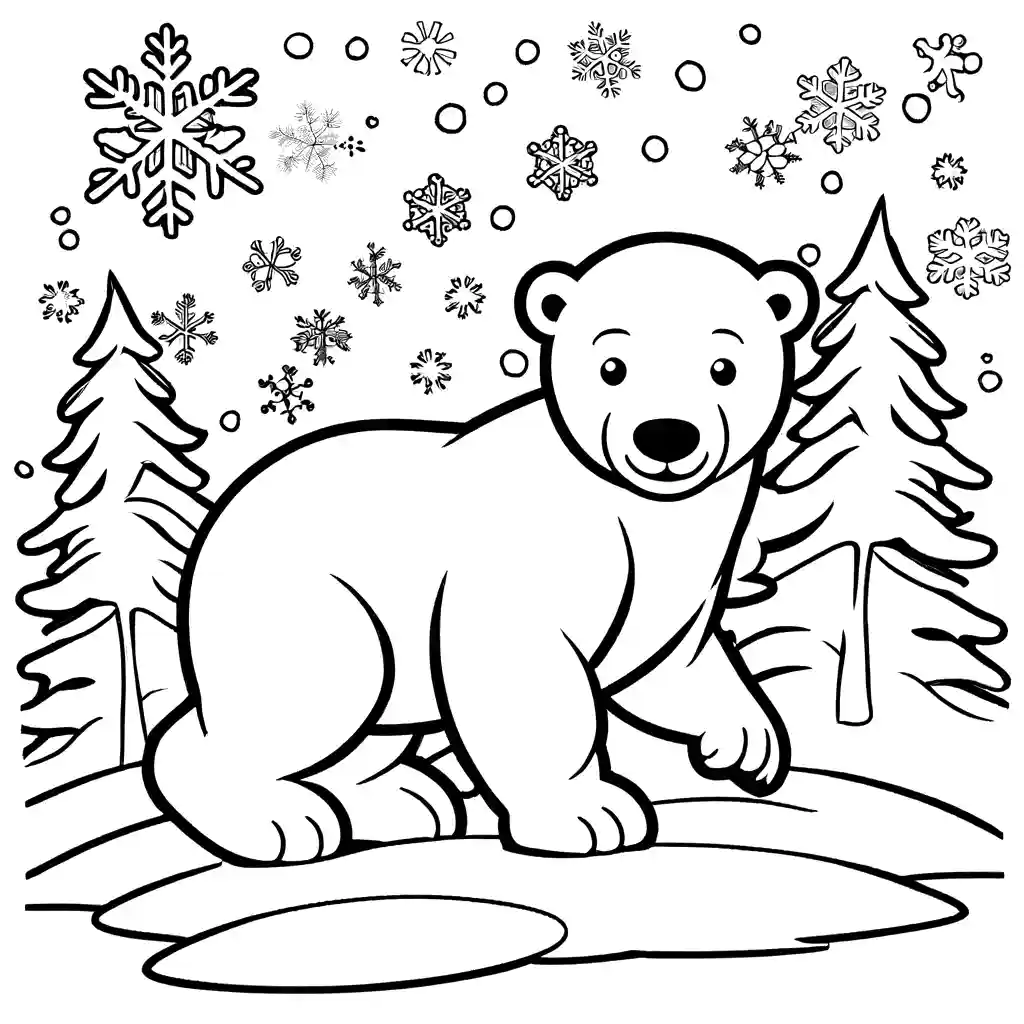 Polar bear cub building a snowman coloring page Lulu Pages