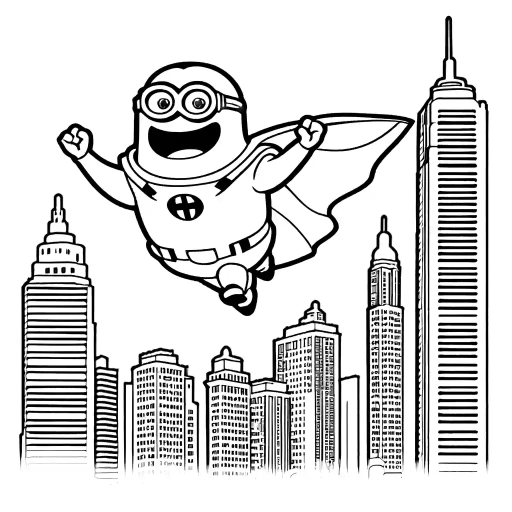 Superhero minion in the city coloring page Lulu Pages